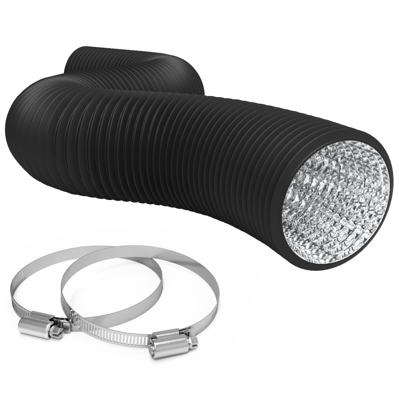 TerraBloom 10 inch black flexible ducting, 25 ft long duct with 2 clamps