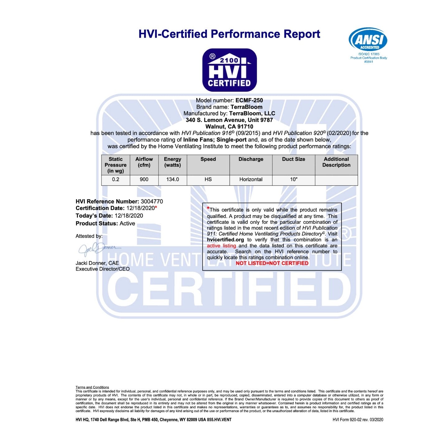 TerraBloom 10" EC Inline Duct Fan | 946 CFM | 126W | ETL Certified