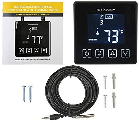 TerraBloom 4" EC Inline Duct Fan with Thermostat Speed Controller, 141 ...