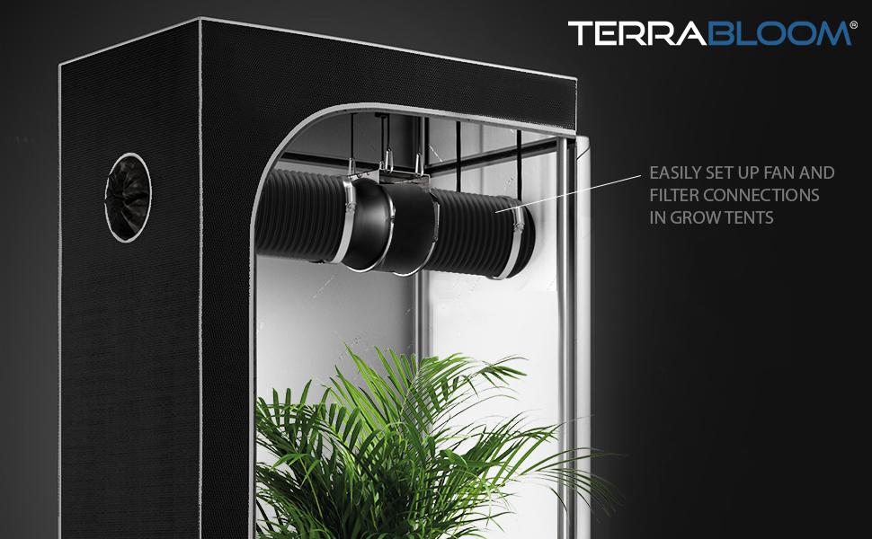 TerraBloom 6" Air Duct - 8 FT Long, Black Flexible Ducting with 2 Clam