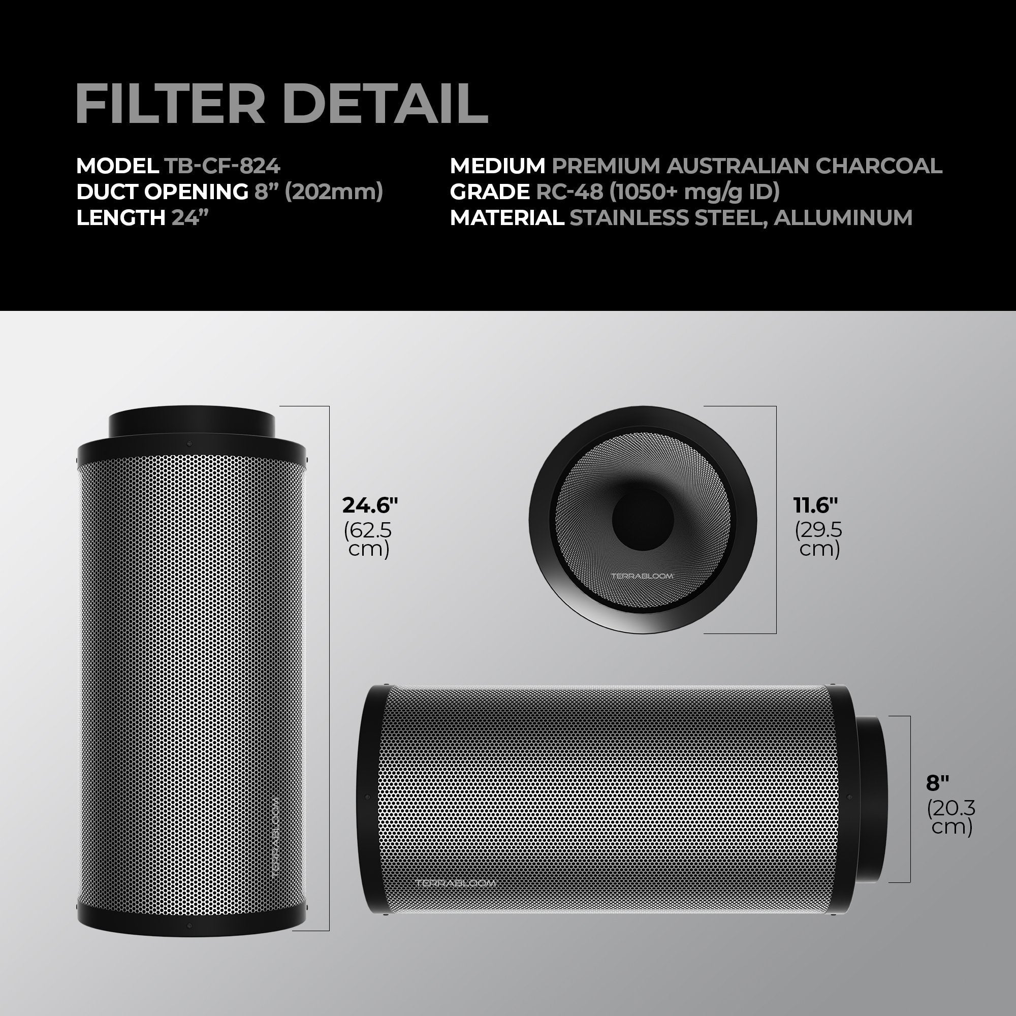 TerraBloom 8 inch carbon filter | Australian activated charcoal