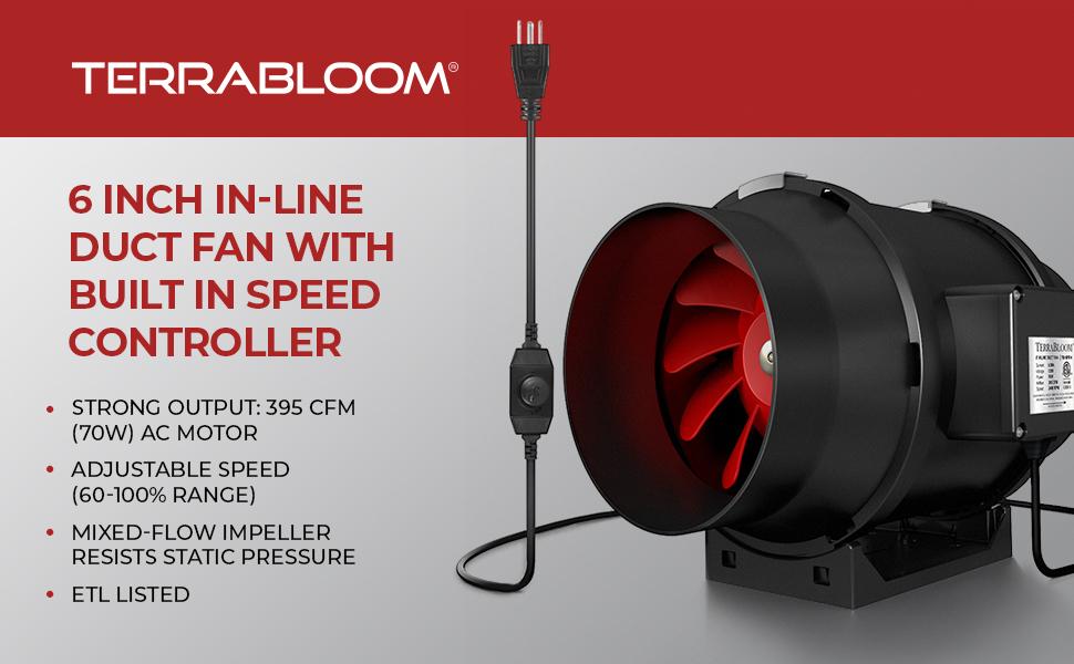 TerraBloom Inline Duct fan 6 inch | Variable speed controller